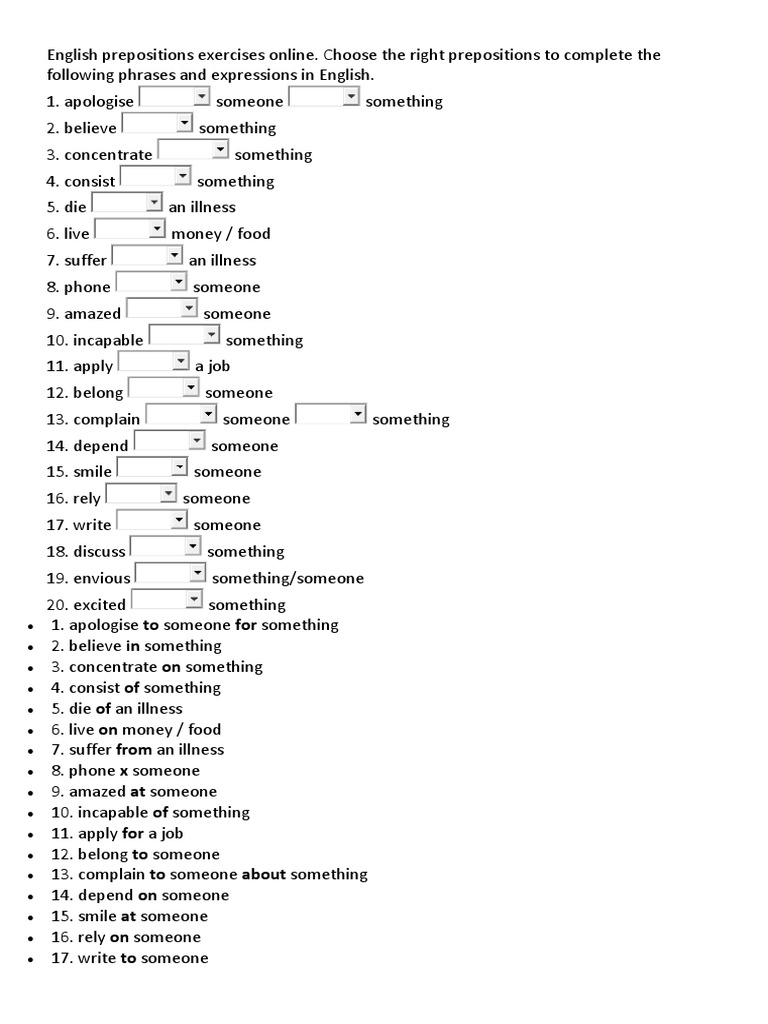 English Prepositions Exercises | PDF