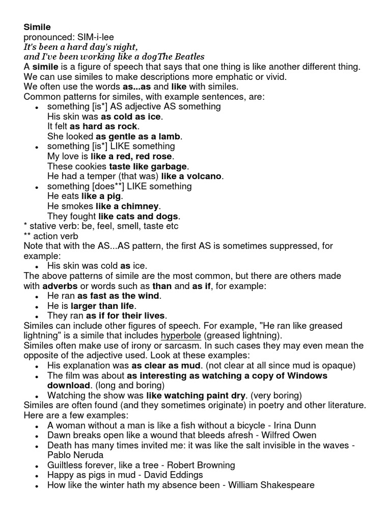 Simile | PDF | Metaphor | Verb