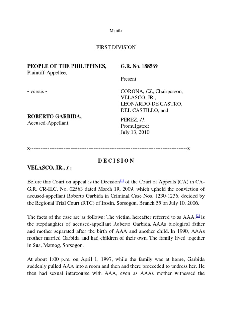 People of The Philippines, G.R. No. 188569: Manila | PDF | Rape | Consent