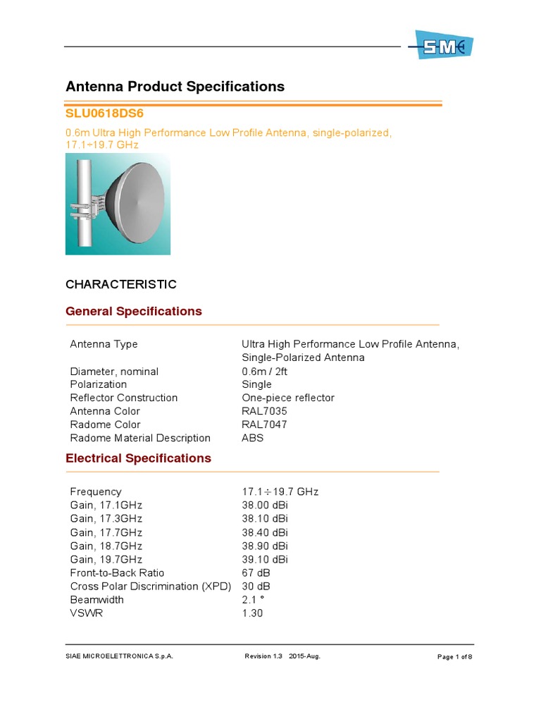 Radio SIAE (Dia 0,6 M) | PDF | Antenna (Radio) | Electronics