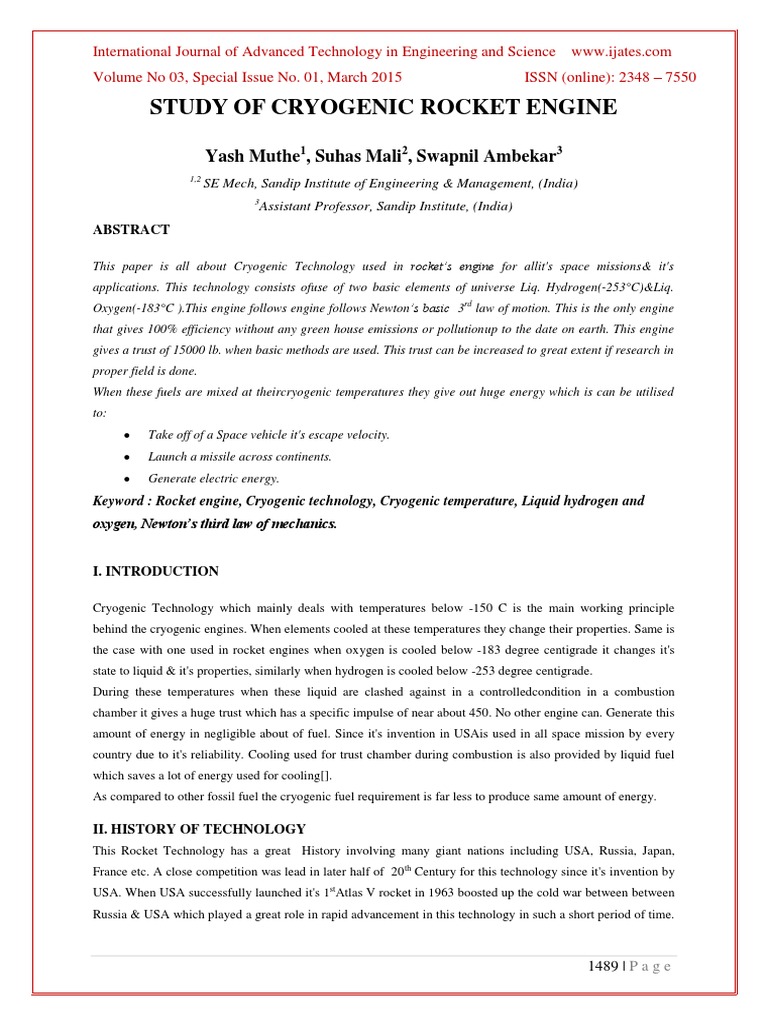 Study of Cryogenic Rocket Engine: Yash Muthe, Suhas Mali, Swapnil Ambekar | PDF | Rocket Engine ...