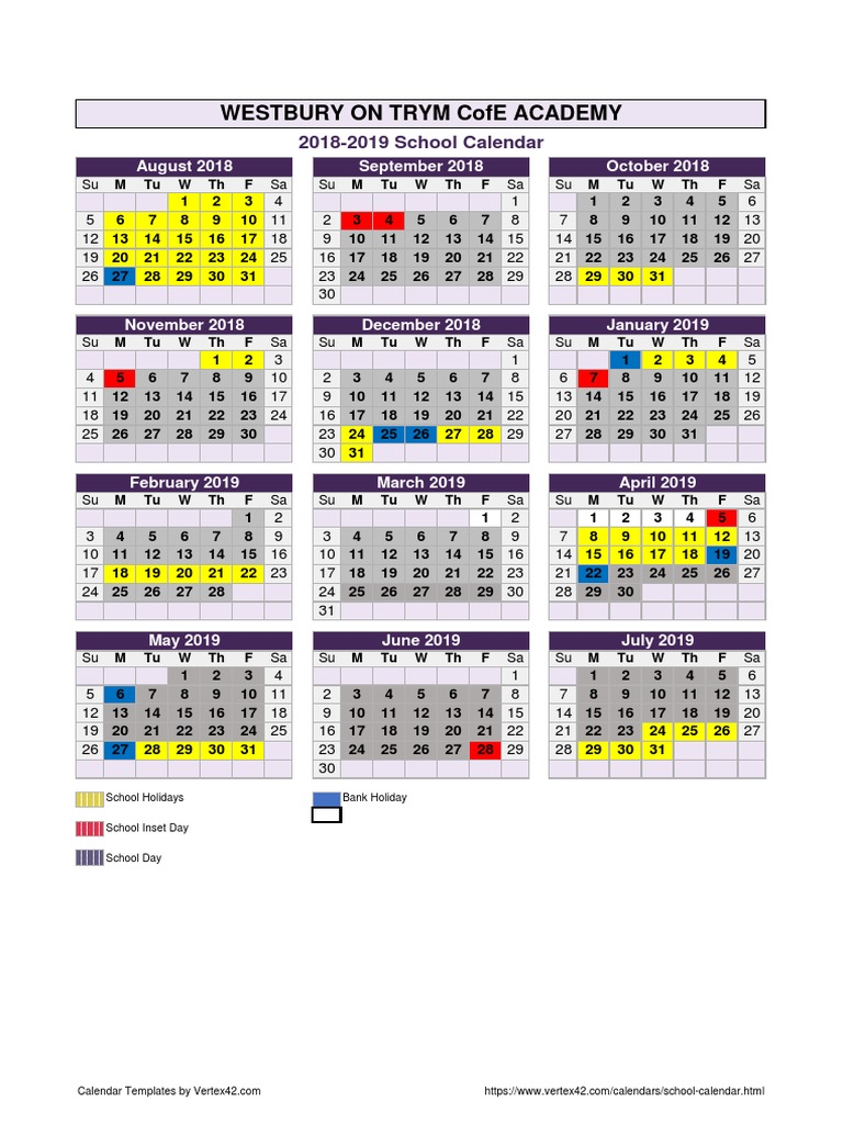 2018-2019 School Calendar Template | PDF | Schools | Educational ...