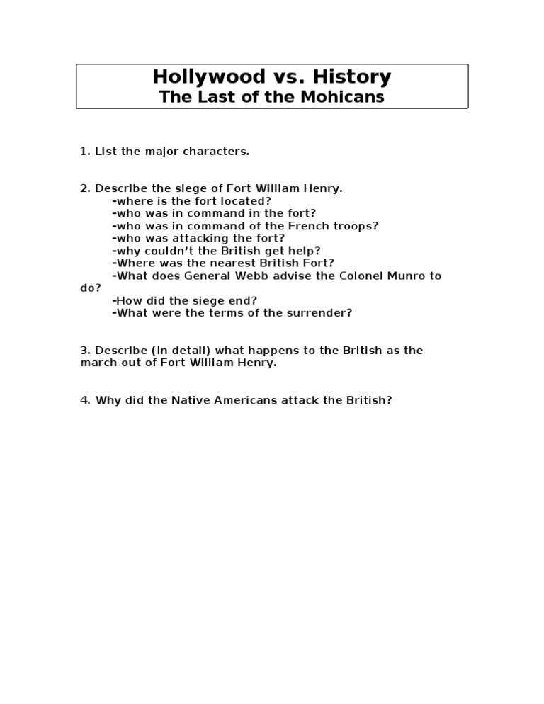 Last of the Mohicans: Fort William Henry Analysis | PDF