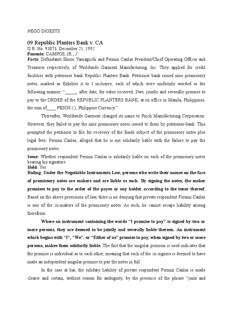 09 Republic Planters Bank v. CA | PDF | Joint And Several Liability ...