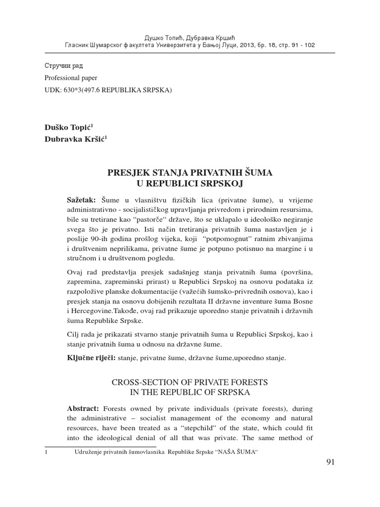 Presjek Stanja Šuma U Republici Srpskoj | PDF