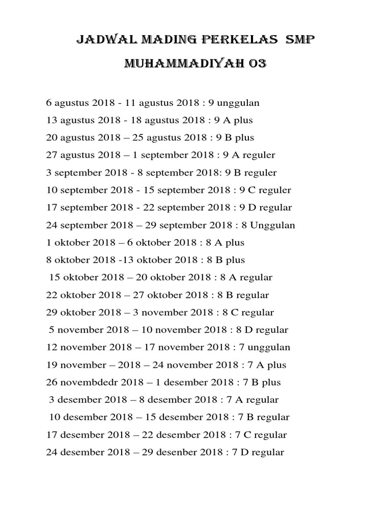 Jadwal Mading Perkelas Sm3 | PDF