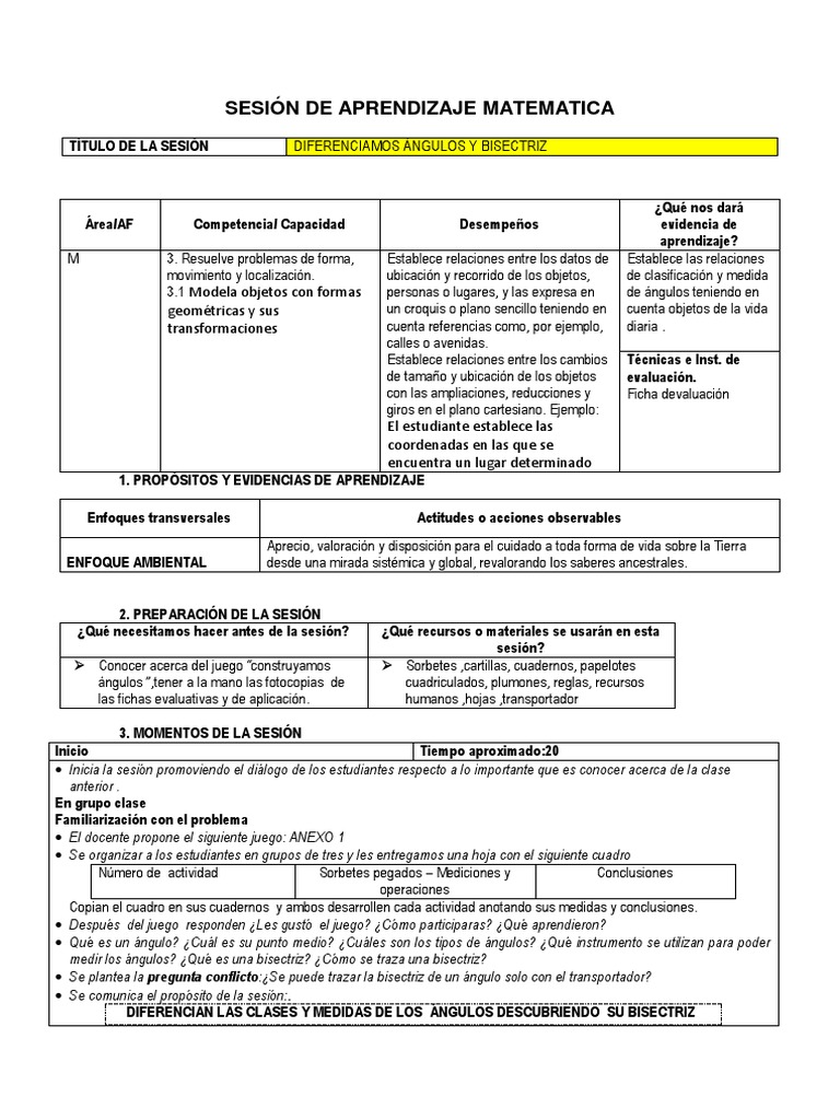 Sesión de Aprendizaje Matematica | PDF | Aprendizaje | Información