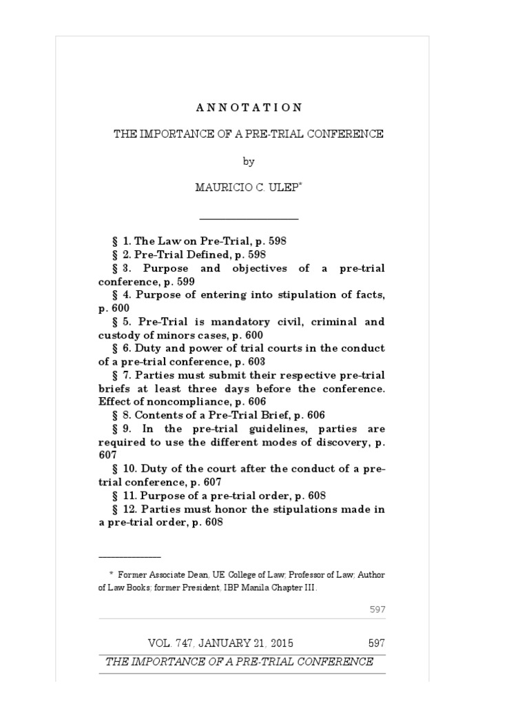 Importance of Pre-Trial Conference | PDF | Discovery (Law) | Lawsuit