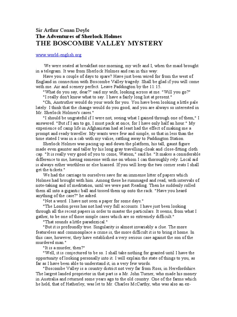 The Boscombe Valley Mystery: The Adventures of Sherlock Holmes | PDF ...