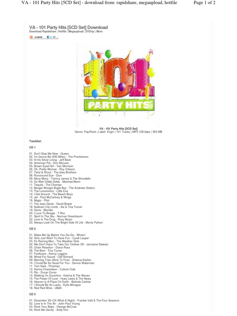 VA - 101 Party Hits | PDF | Musicians | Popular Music