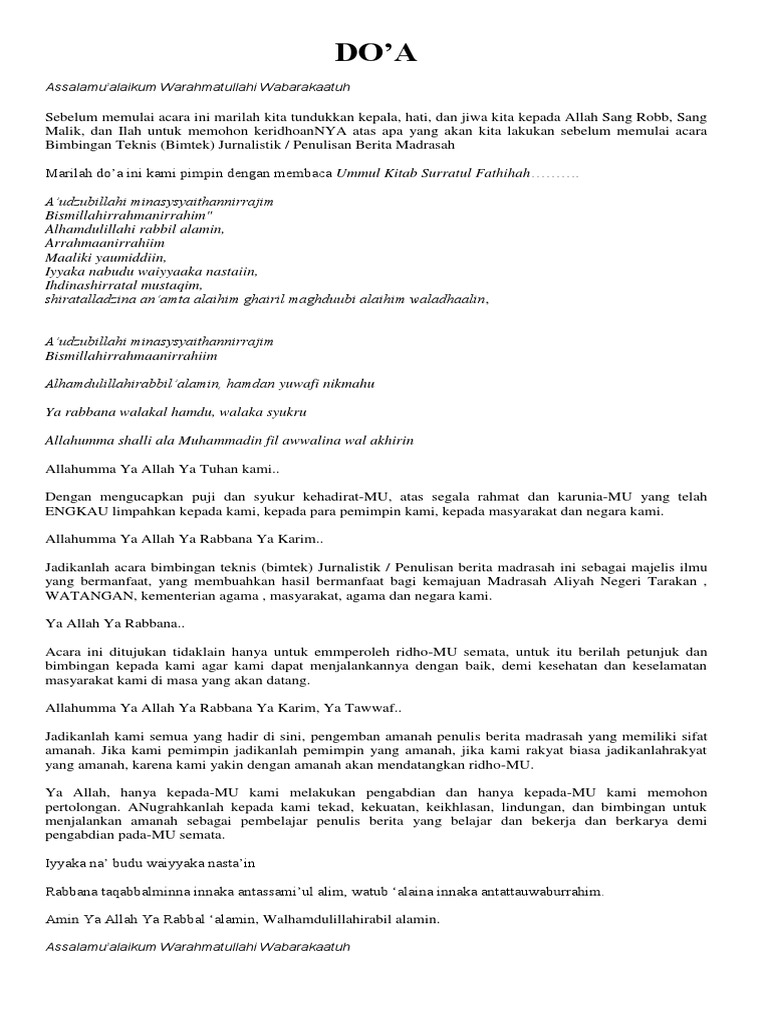 Doa Pembuka Dan Penutup Bimtek Jurnalistik 2 | PDF | Pengembangan Diri