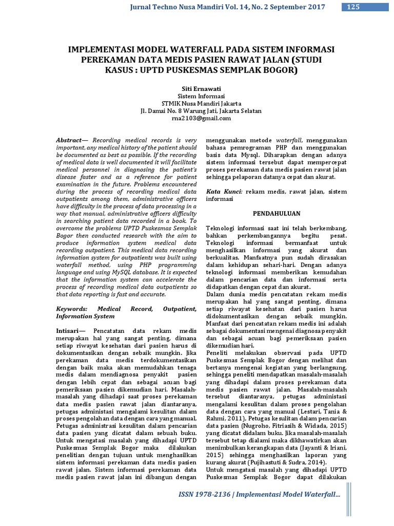 Jurnal Implementasi Model Waterfall Pada Sistem Informasi Perekaman ...