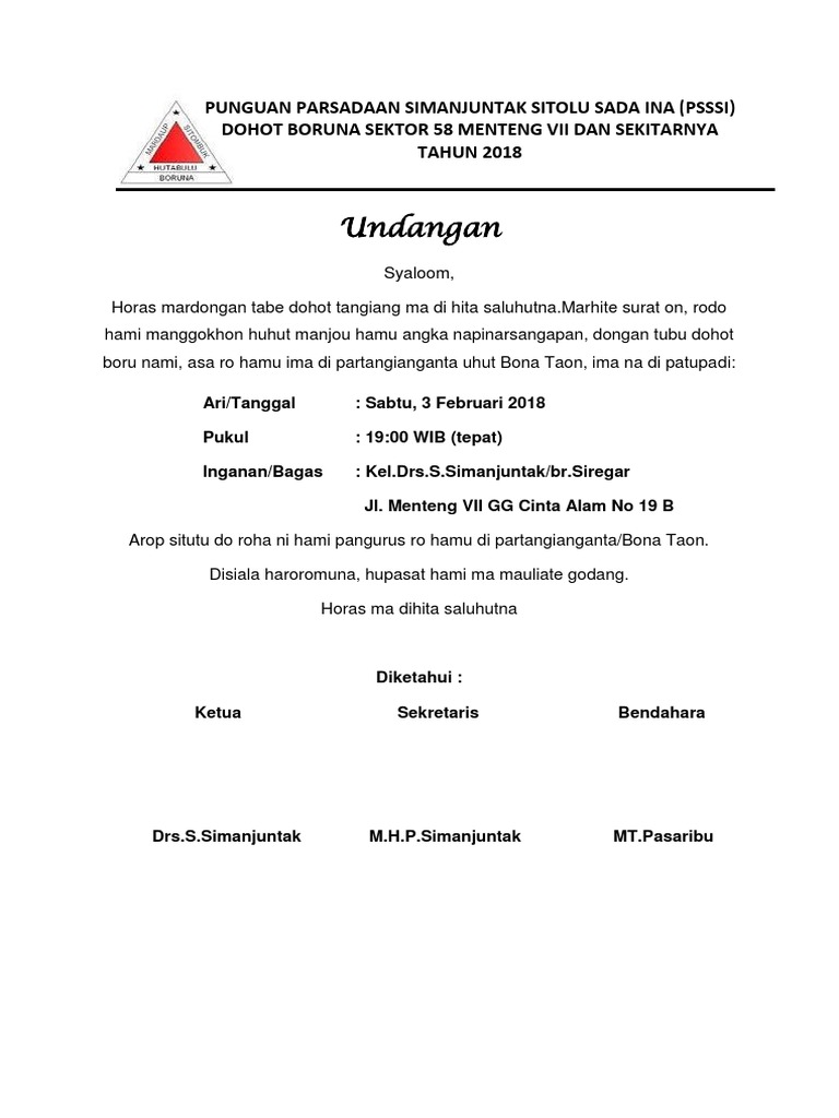 Undangan Bona Taon | PDF