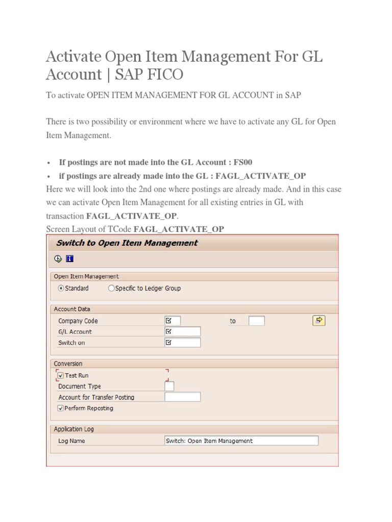 Activate Open Item Management For GL Account - SAP FICO | PDF | Value ...