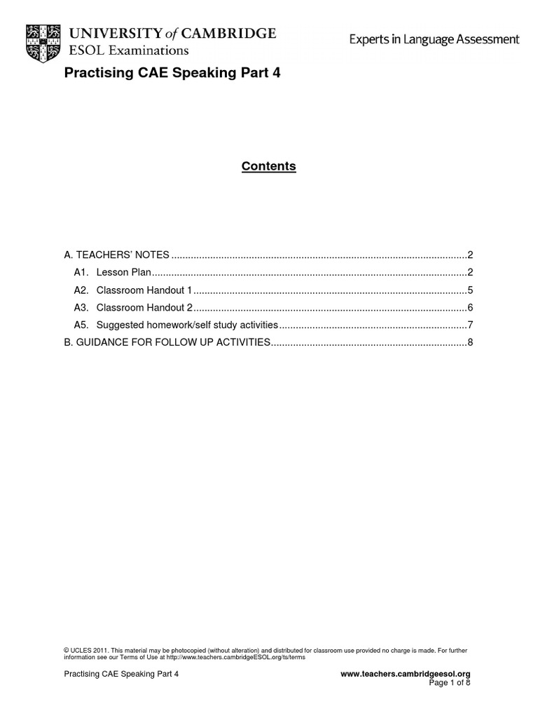 Practising Cae Speaking Part 4 | PDF | Question | Lesson Plan