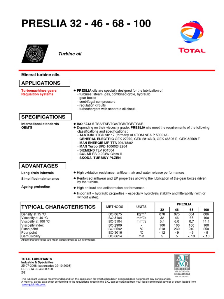 Preslia 32-46-68-100 | PDF | Motor Oil | Lubricant