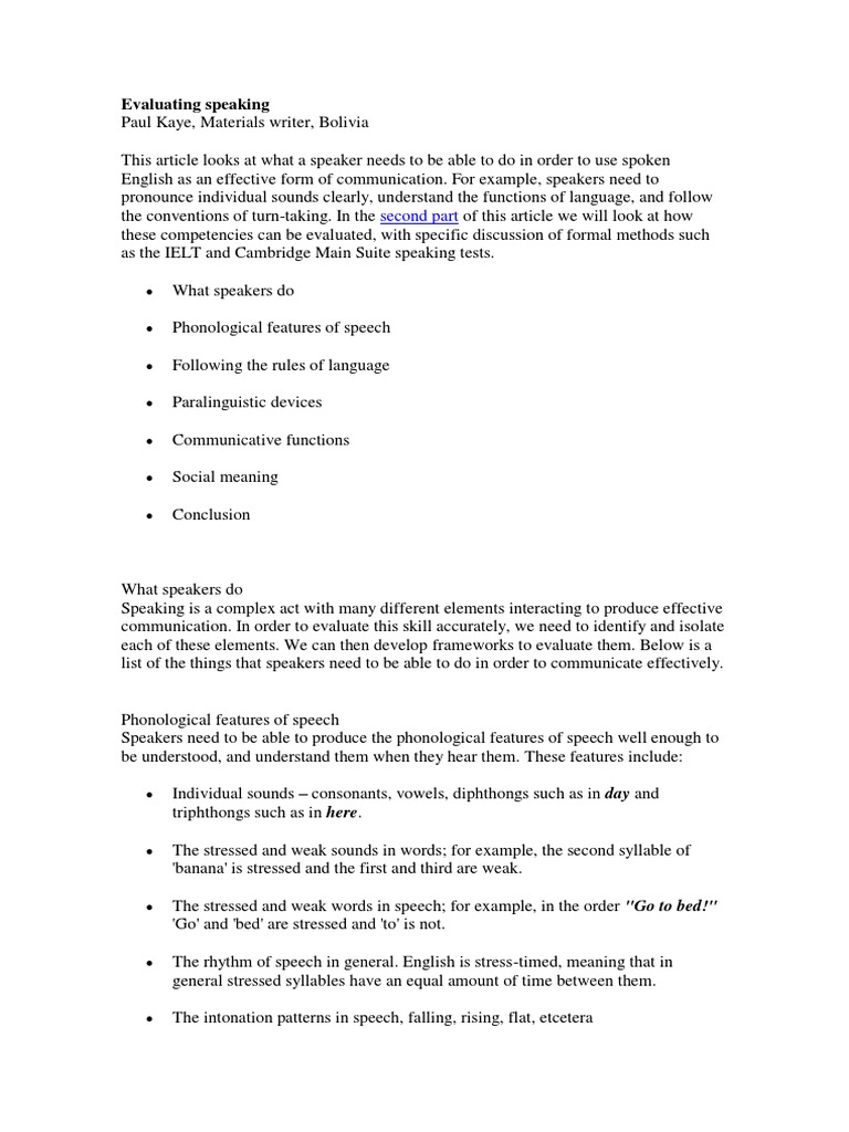 Evaluating Speaking | PDF | Human Voice | Oral Communication