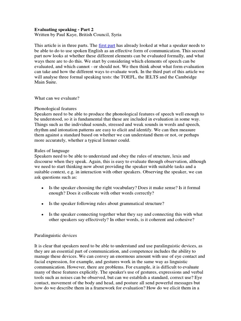 Evaluating the Elements and Formats for Assessing Spoken English ...