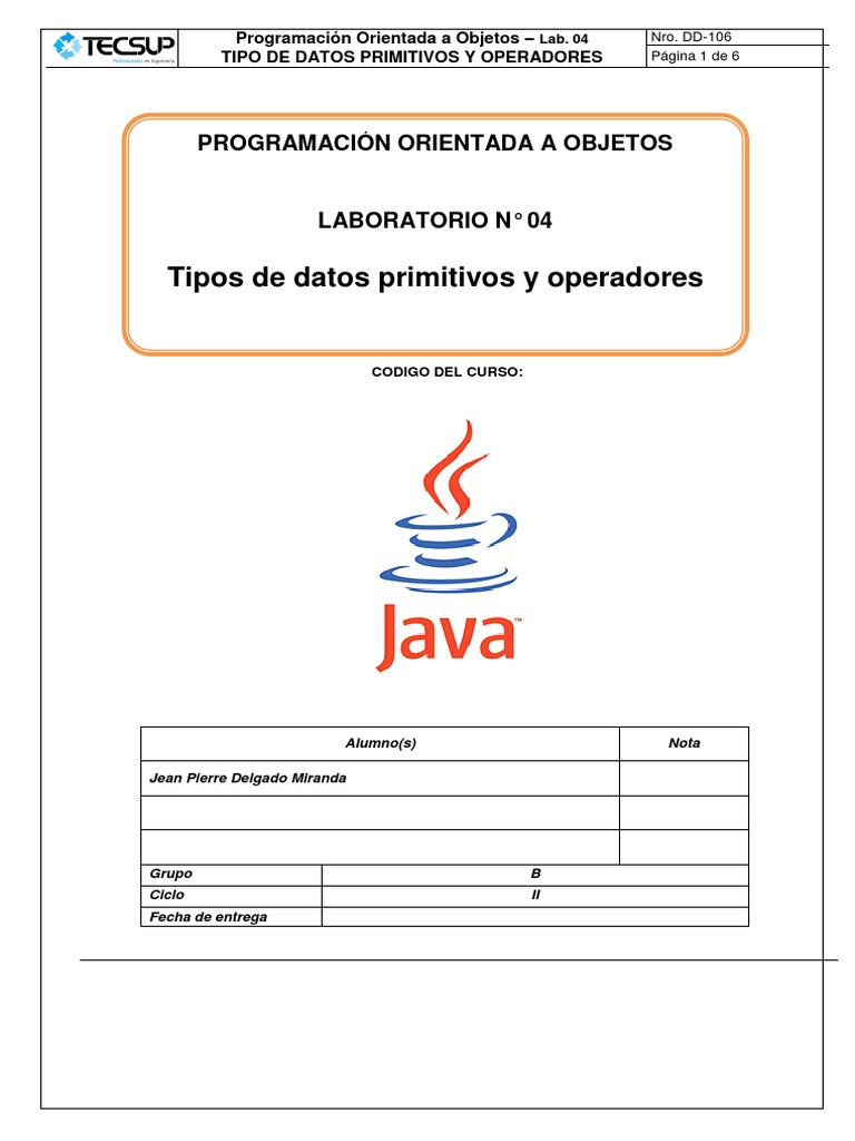 Lab 04 - Tipos de Datos Primitivos y Operadores | PDF | Entorno de ...
