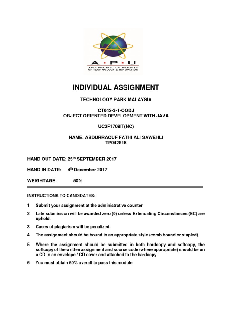 OBJECT ORIENTED DEVELOPMENT WITH JAVA (OODJ) - Assigemnt | PDF | Method (Computer Programming ...