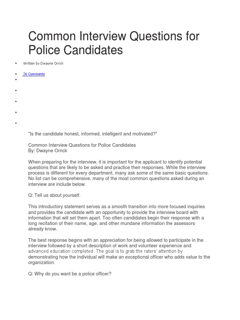 Common Interview Questions For Police Candidates | PDF | Motivation ...