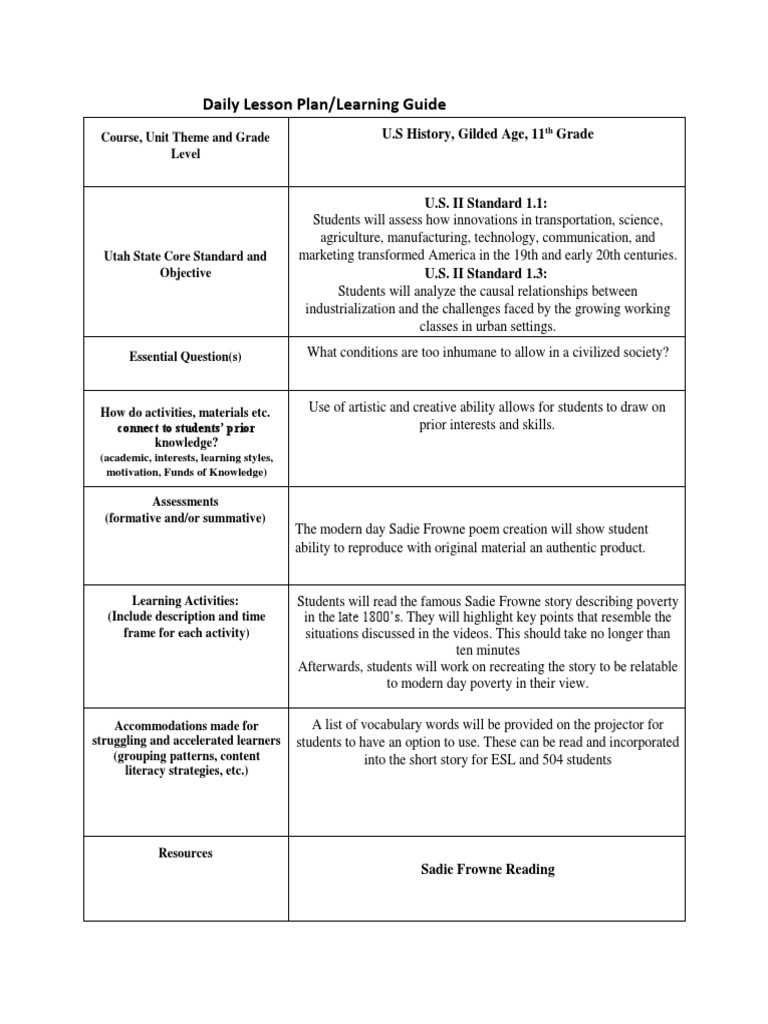 Daily Lesson Plan Sweatshops | PDF | Lesson Plan | Learning