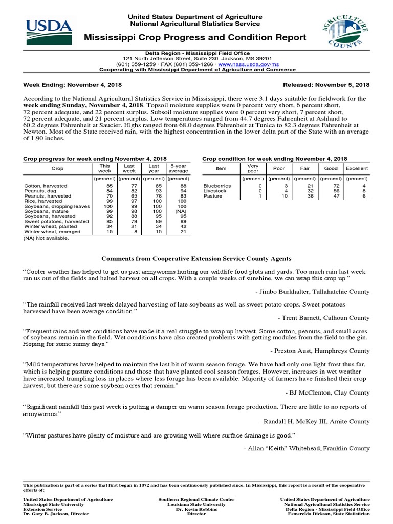 Mississippi Crop Progress and Condition Report | PDF | Mississippi | Rain