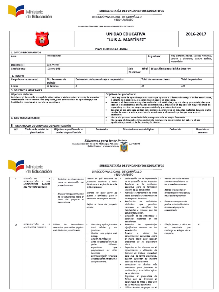 Pca-Proyectos Escolares 10 | PDF | Plan de estudios | HTML