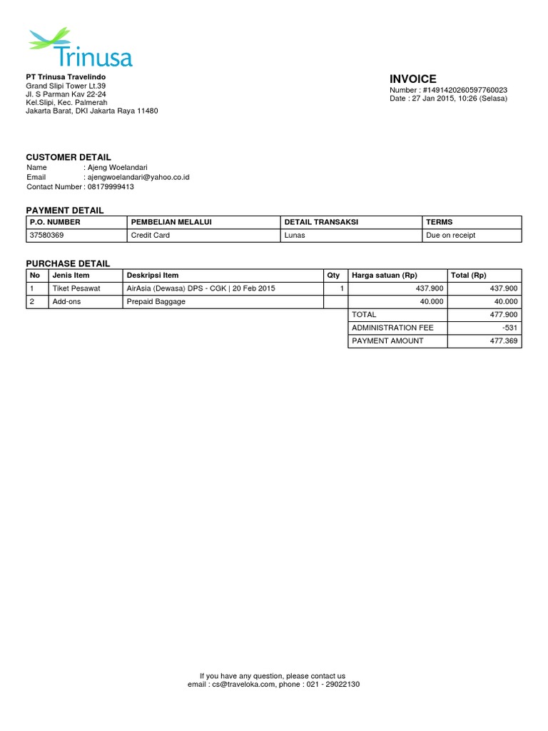 Traveloka Invoice #1491420260597760023 | PDF