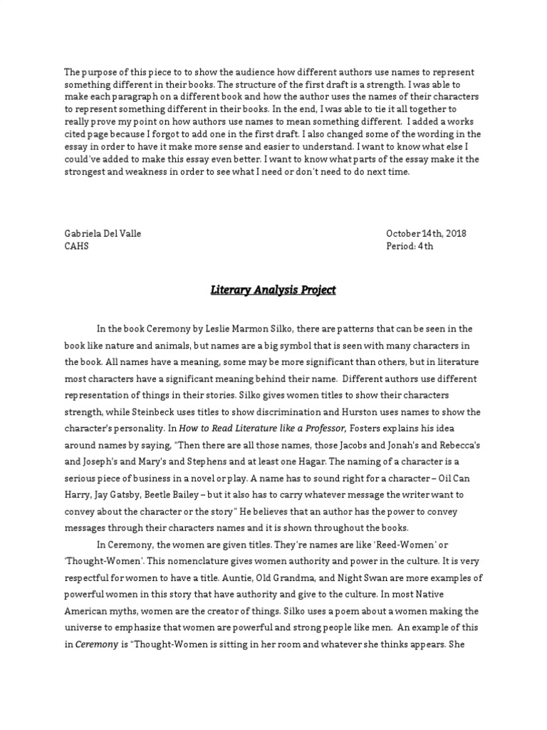 Literary Analysis Project Final Draft 1 | PDF