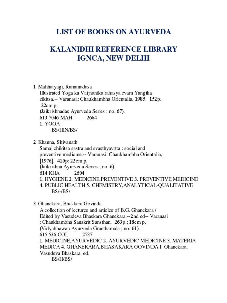 Vedic Heritage List Books On Ayurveda of IGNCA Library PDF | PDF ...