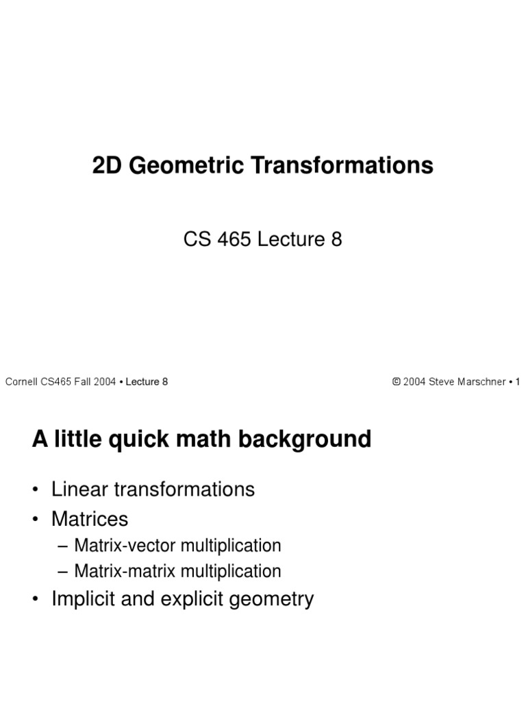 2d Geometric Transformations Pdf Matrix Mathematics Cartesian Coordinate System