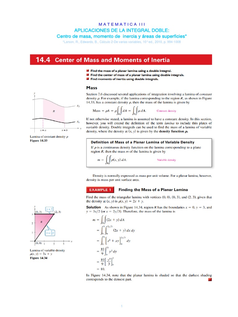 Aplicaciones Integral Doble Centro Masa Inercia Larson | PDF