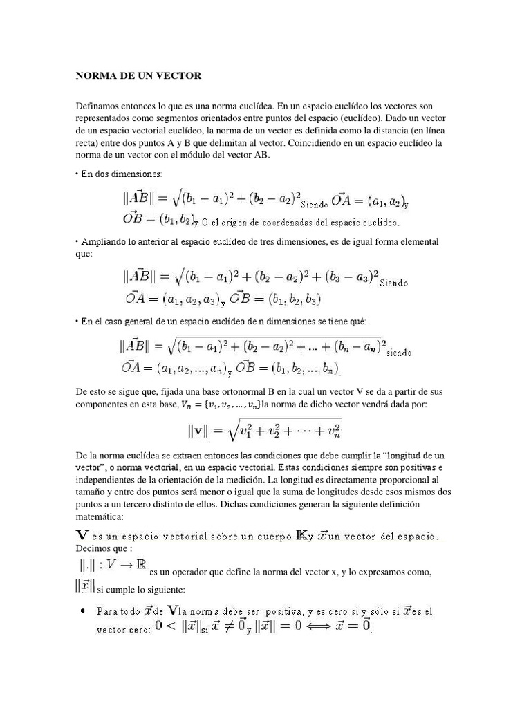 Norma de Un Vector | Descargar gratis PDF | Norma (Matemáticas ...