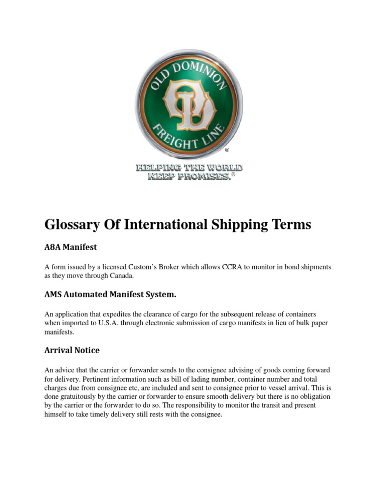 International Shipping Terms Glossary | PDF | Cargo | Containerization