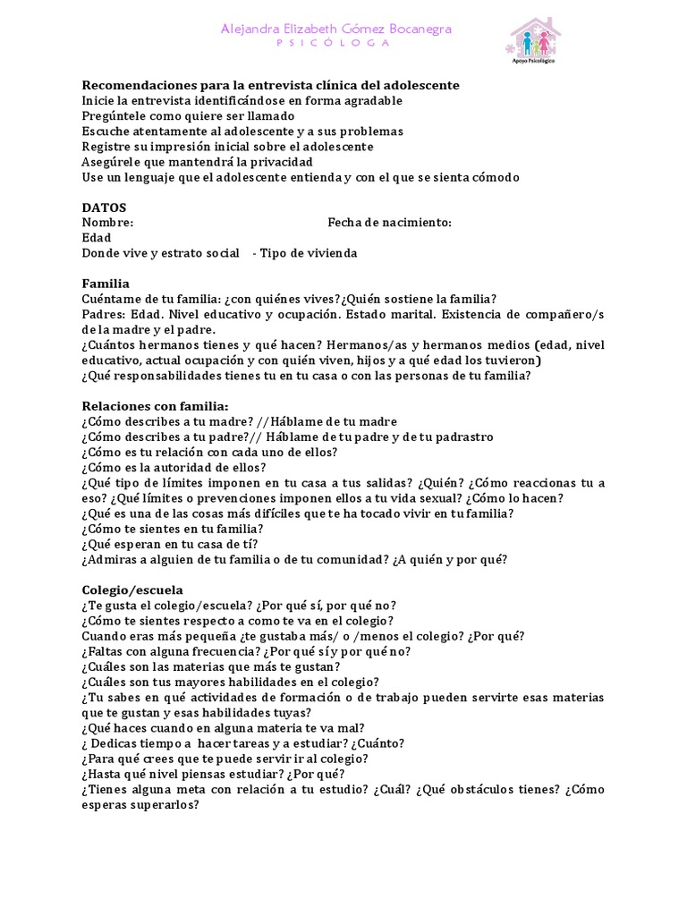 Entrevista a Padres de Adolescentes | PDF | Educación sexual | Sexo