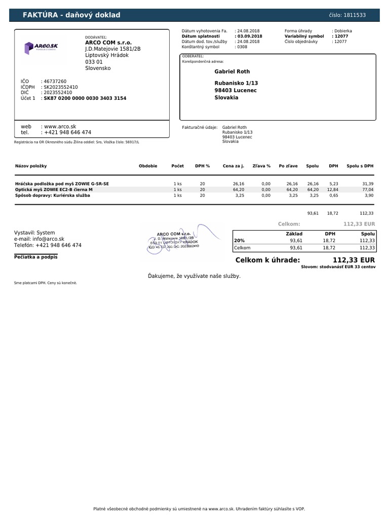 Extranet - All4net - SK Faktura 1811533 | PDF
