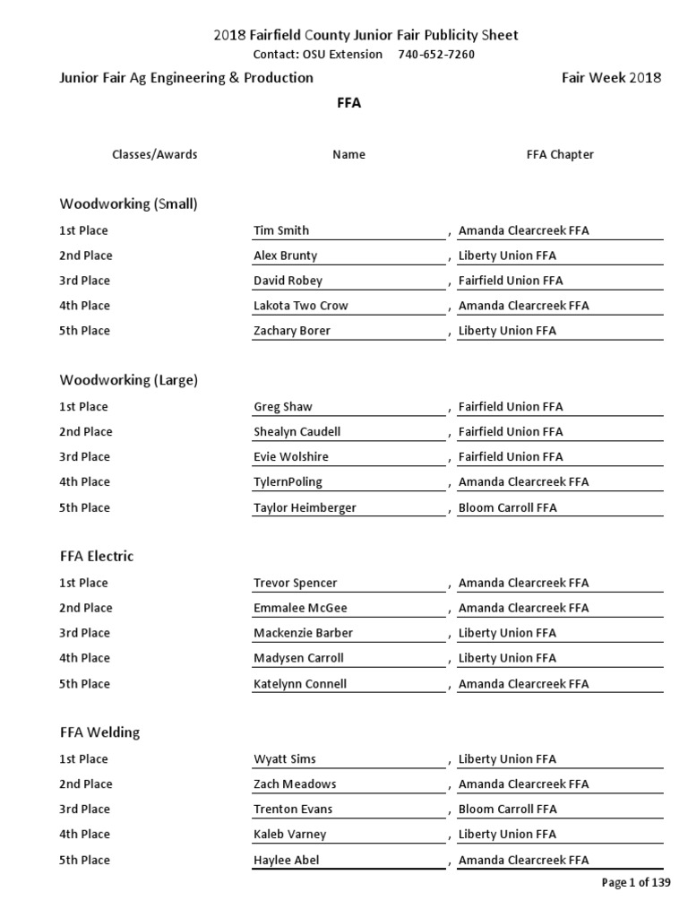 2018 Fairfield County Junior Fair Results | PDF