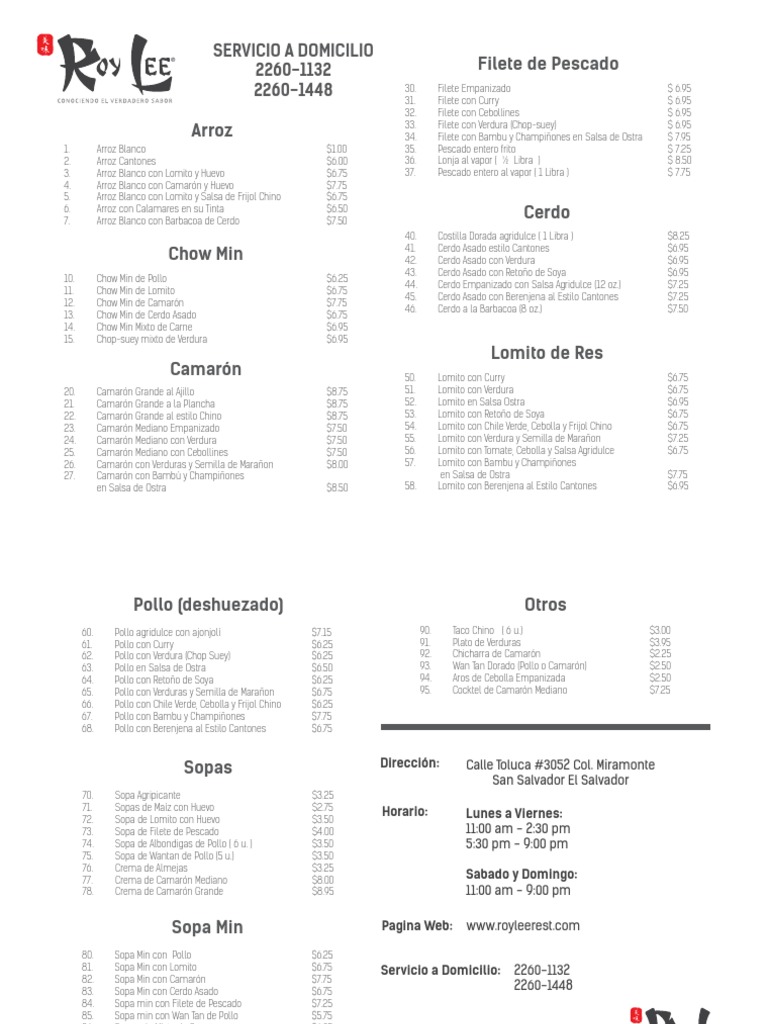 Roy Lee Menu 2018 | PDF | filete | Alimentos