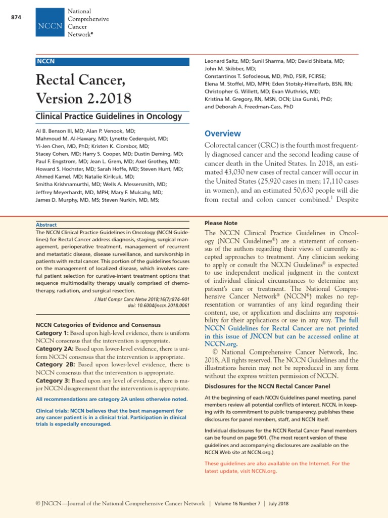 NCCN Rectal Cancer Guidelines-2018-Benson-874-901 PDF | PDF ...