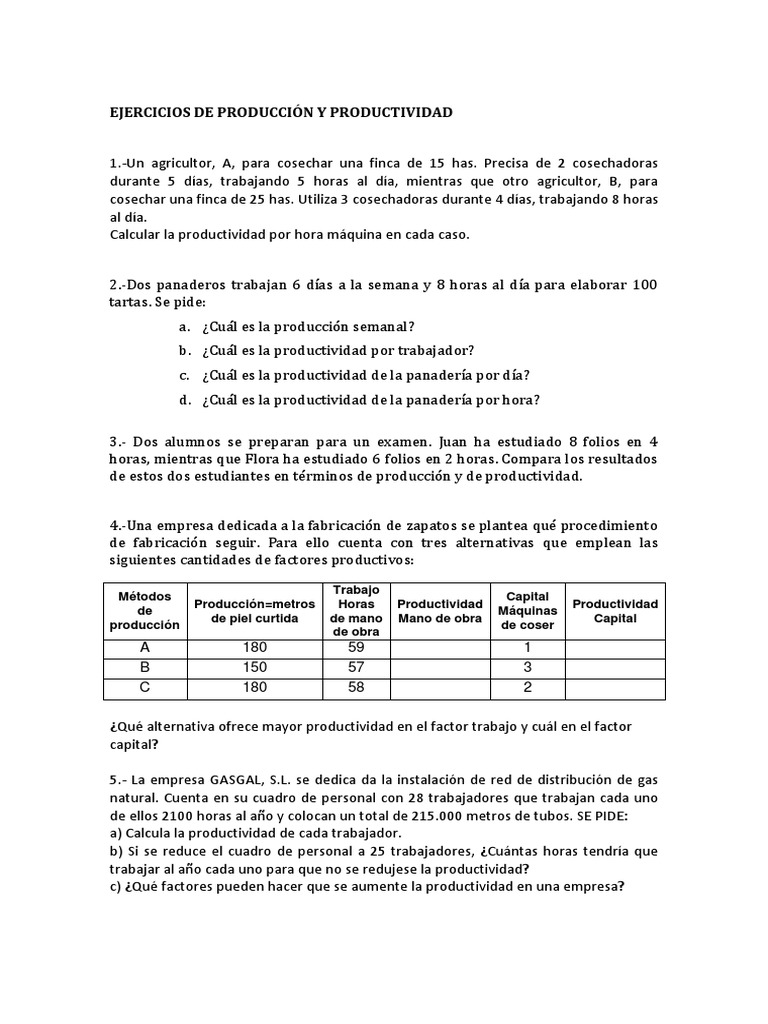 Ejercicios Productividad y FPP | PDF | Costo de oportunidad | Economias Ejercicios Productividad y FPP | PDF | Costo de oportunidad | Economias