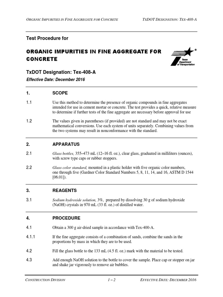 Organic Impurities Test for Fine Aggregate | PDF | Sodium Hydroxide ...
