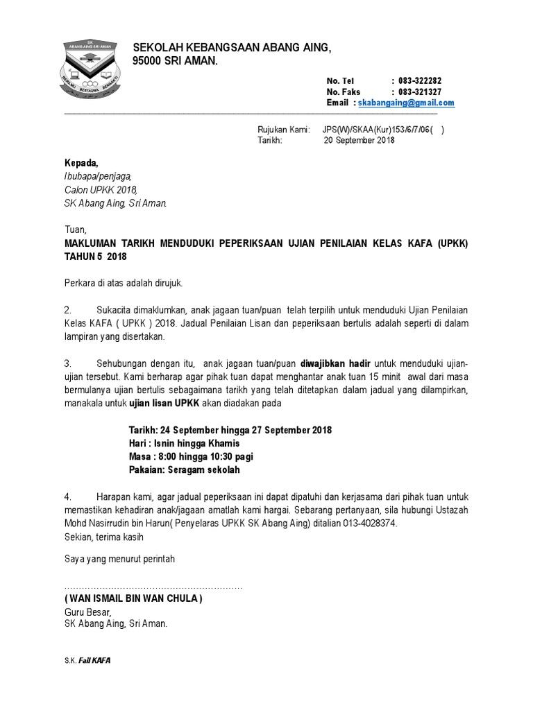 Surat Upkk 2018 | PDF