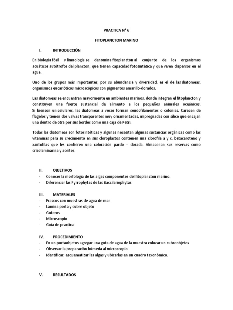 Practica n6 | PDF | Fitoplancton | Algas