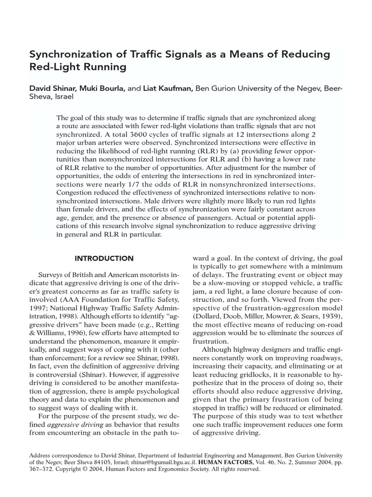 Synchronization of Traffic Signals As A Means of Reducing | PDF ...