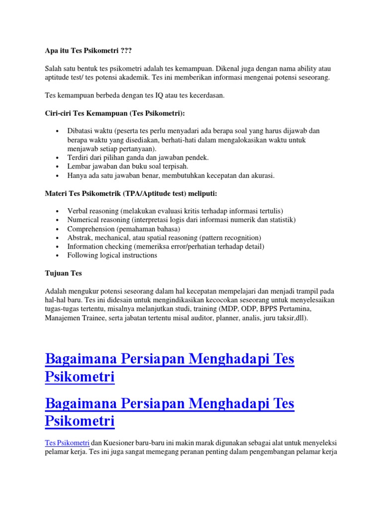 Apa Itu Tes Psikometri | PDF