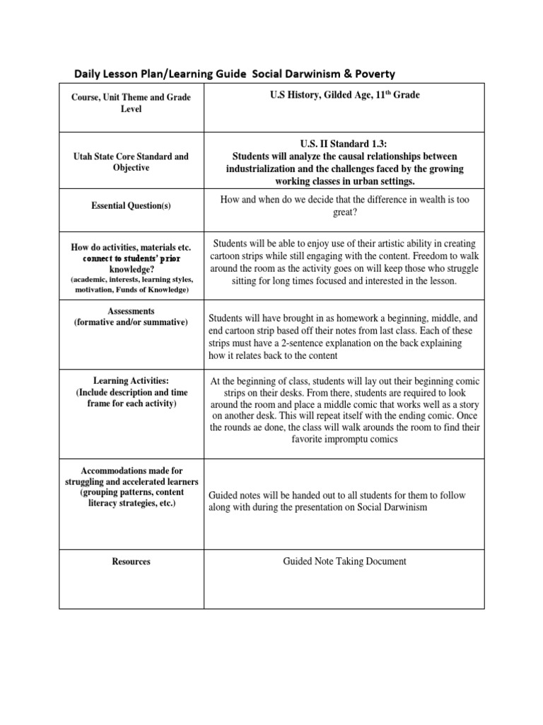 Social Darwinism Lesson Plan | PDF | Lesson Plan | Behavior Modification
