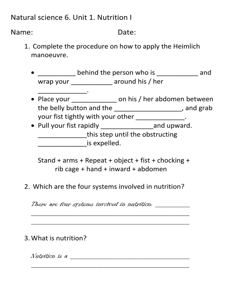 Natural Science 6. Unit 1. Nutrition I Name: Date | PDF | Lung | Human ...