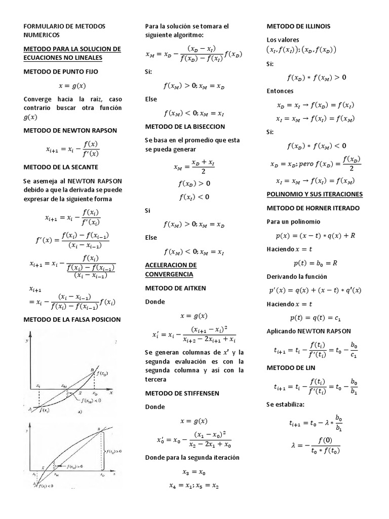 Formulario de Metodos Numericos | Descargar gratis PDF | Análisis numérico | Áreas de informática
