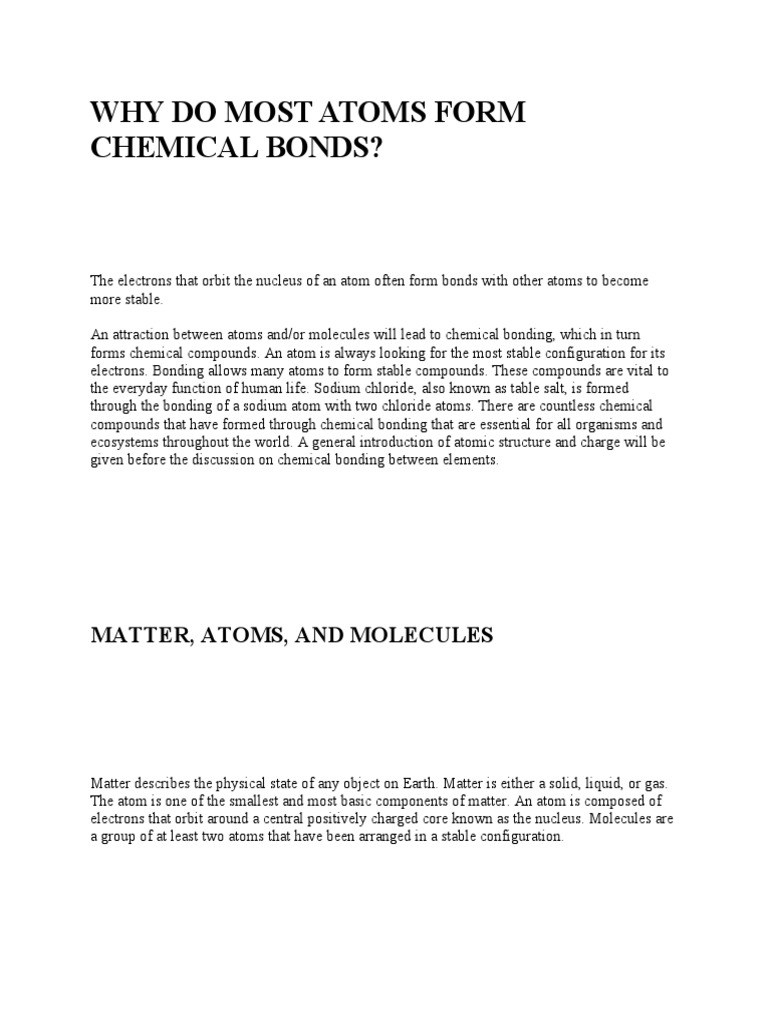 Why Do Most Atoms Form Chemical Bonds | PDF | Interaction | Atoms